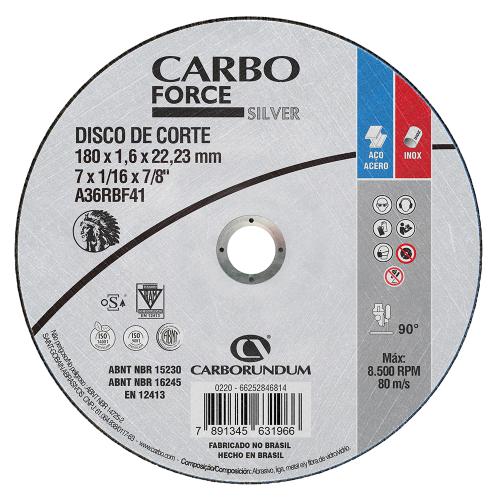 DISCO CORTE INOX CARBOFORCE - 115x1,0x22,23mm - CARBORUNDUM
